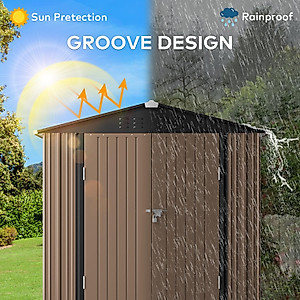 Gizoon Outdoor Storage Shed 6 x 4 FT, Galvanized Metal Garden Shed with Double Lockable Doors, Outdoor Storage Clearance for Backyard Patio Lawn-Light Brown