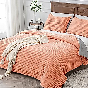 BEDELITE Fleece Queen Comforter Set -Super Soft & Warm Fluffy Coral Bedding, Luxury Fuzzy Heavy Bed Set for Winter with 2 Pillow Cases