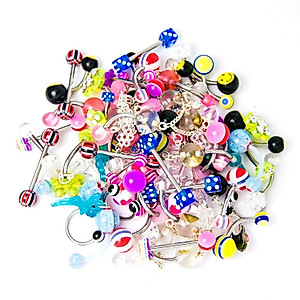 BodyJ4You 120PC Body Piercing Jewelry Lot - Ear Tragus Cartilage Daith Nose Septum Lip Belly Button - 14G 16G 18G RANDOM Mix - Horseshoes Rings Barbells Studs Industrial - Unisex Male Female