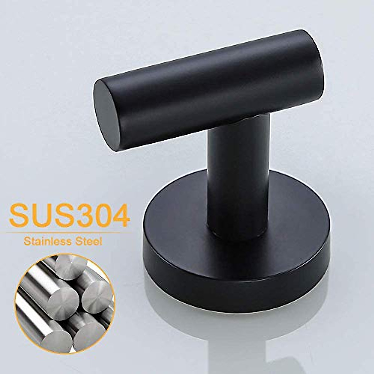 Towel Hooks，Bathroom Hook SUS 304 Stainless Steel Heavy Duty Wall Hooks for Bathroom,Robe Hook Hanging Hooks Wall Mounted, Black Matte Towel Hooks (2 Pack)