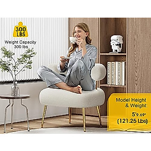 Dewhut Mid Century Sherpa Boucle Accent Chair, Round Upholstered Barrel Arm Chair for Small Spaces, Fluffy Side Corner Sofa Armchair for Living Room, Bedroom, Vanity, Office, Reading Nook(Cream White)