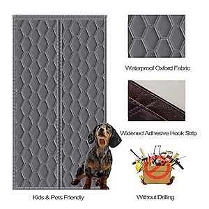 Magnetic Thermal Insulated Door Curtain for Double Doors 70x185cm, Door Soundproofing for Stores Porch Balcony Garage, Heat Protection Door Screen with Waterproof Cotton Curtain, Grey