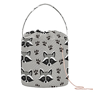 MCHIVER Racoon Paws Yarn Storage Bag Portable Crochet Bag Organizer with Handle Knitting Yarn Bags for Knitting Crochet Supplies 8.3 * 11 in
