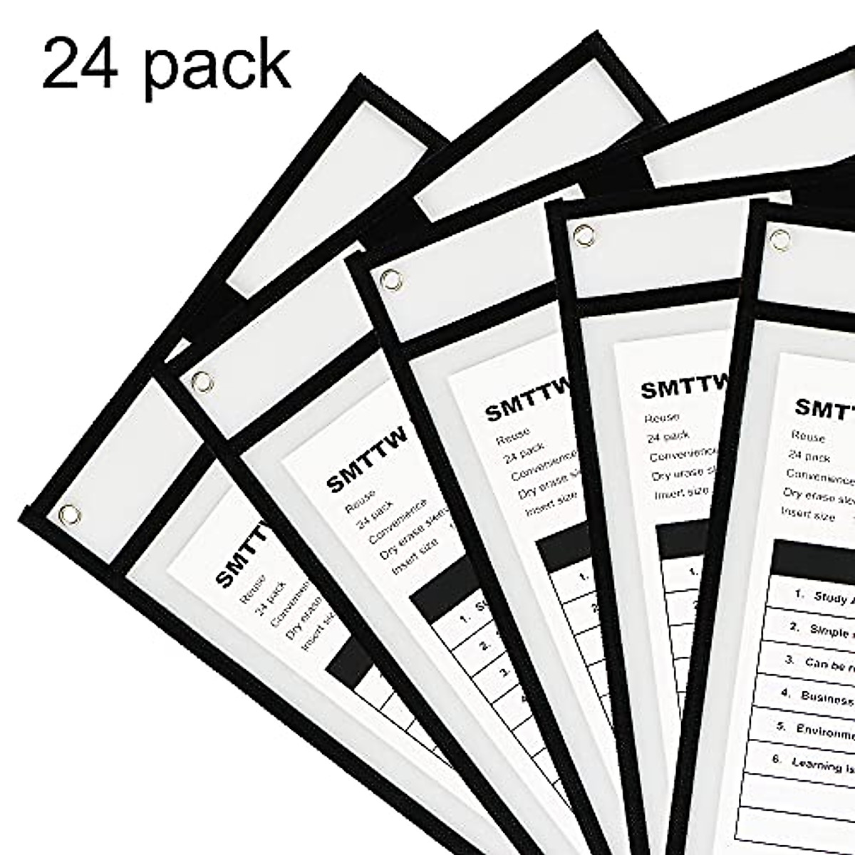 SMTTW Dry Erase Pockets Sleeves Black Reusable Clear Plastic Sleeves 24 Pack Dry Erase Sleeves 10" x 14"Heavy Duty Dry Erase Sleeves Protectors Oversized Board Worksheet Protector