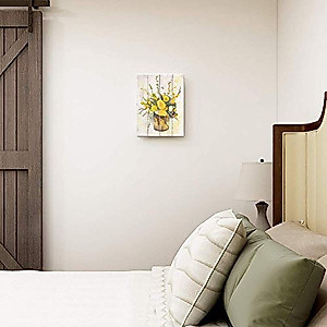 Takfot Rustic Wall Art Farmhouse Canvas Paintings Yellow Flower Artwork Floral Picture Oil Painting Style Prints Daisy Home Decor for Bathroom Bedroom Living Room Dining Room 12x16 inch