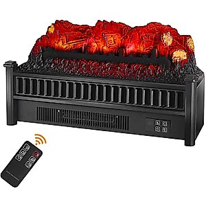 Electric Fireplace 23" Remote Control Fireplace Insert Log Heater, Realistic Pinewood Ember Bed, Level 3 Adjustable Flame, Overheat Protection, Thermostat, Timer, 1400W Black