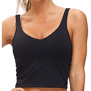 Women’s Longline Sports Bra Wirefree Padded Medium Support Yoga Bras Gym Running Workout Tank Tops (Black, Small)