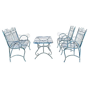 SAFAVIEH PAT5000C Collection Leah Victorian Antique Blue 4-Piece Patio Outdoor Set