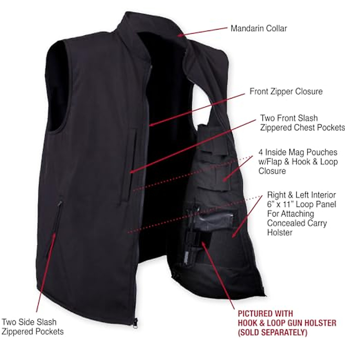 Rothco Men's Professional CCW Concealed Carry Soft Shell Vest, Black - 2XL