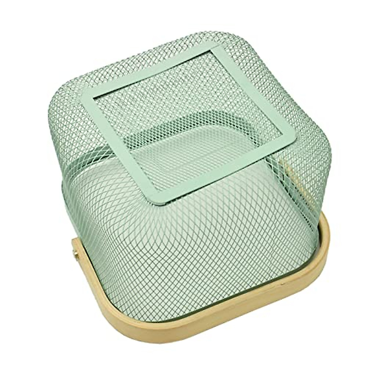 HOJKMA Mesh Steel Storage Organizer Basket, Multi-Functional Metal Wire Hanging Kitchen Baskets Fruit Basket with Bamboo Handle Ideal for Kitchen, Bathroom, Pantry, Cabinet Home, Shopping, Green