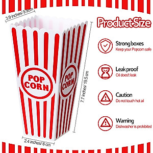 Plastic Popcorn Boxes Reusable Open Top Popcorn Containers Red and White Striped Popcorn Buckets Bulk for Movie Night, Classic Retro Style, 7.7 x 3.9 x 2.4 Inch (50 Pcs)