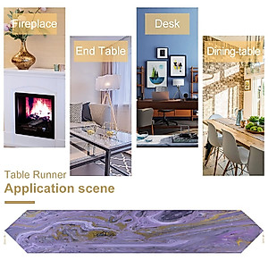 Golden Purple Flowing Marble Table Runner Spring Summer Table Runners Dresser Scarf for Home Party Holiday Kitchen Dining Table Decor 70x13 INCH