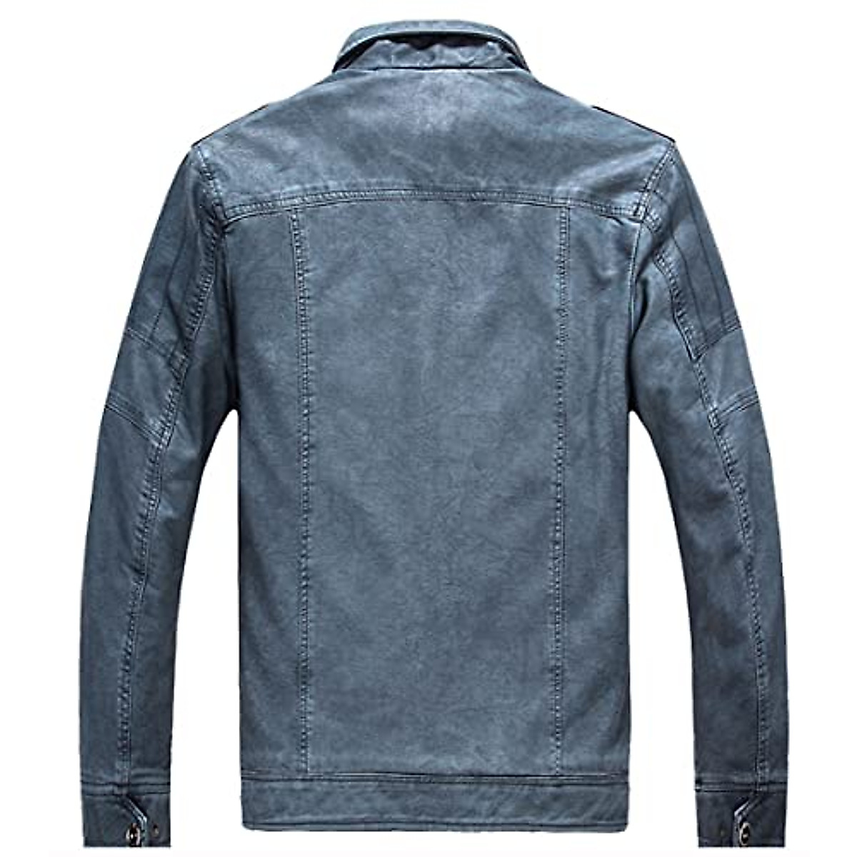 CHARTOU Men Retro PU Faux Leather Bomber Jacket Stand Collar Fleece Lined Motorcycle Jacket Zip Up (Medium,Blue)