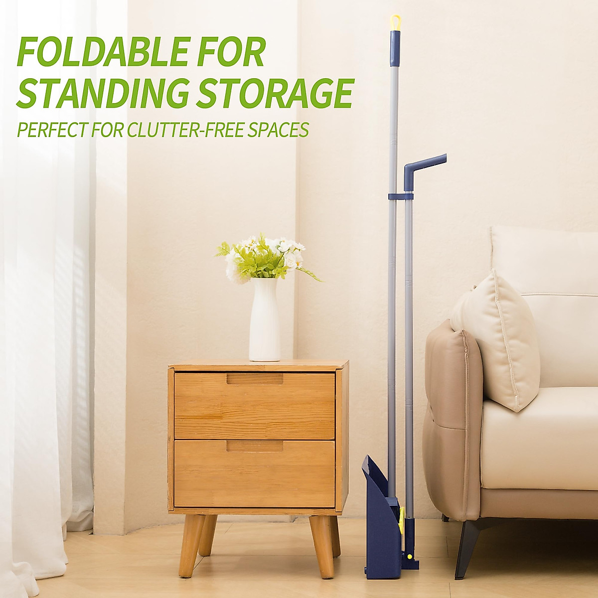 IVYROLL Broom and Dustpan Set, Long Handled Adjustable Dustpan and Brush with Comb Teeth for Indoor Outdoor Garden Home Patio Yard Kitchen Cleaning and Sweeping