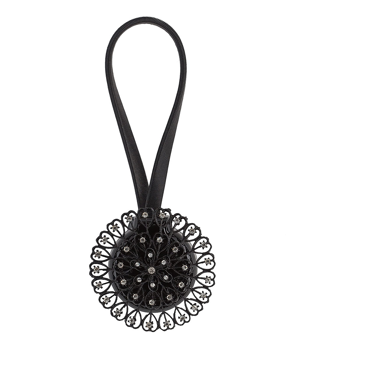 Simplify Magnetic Curtain Tie Back | 7.5”-7.9” | Iron | Jewel Design | Decorative Holdback | Home Décor | Window | Black