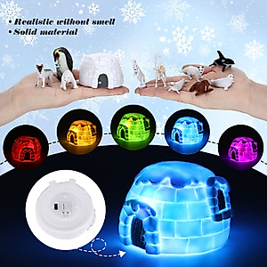11 Pcs Polar Animals Figurines with Realistic Glowing Igloo Plastic Animal Models Mini Animals Figures Play Figure Playsets Arctic Sea Figurines Toys Cake Topper Toy Gift for Birthday Baby Shower