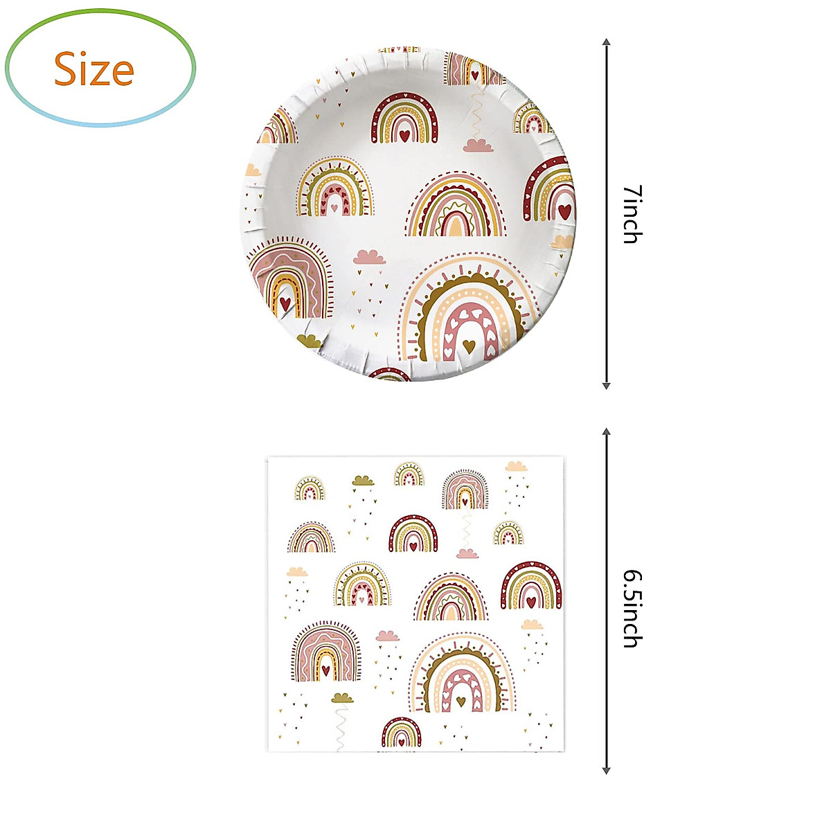 Hzleyw Boho Rainbow Birthday Party Supplies, 20 Plates and 20 Napkins, Boho Rainbow Birthday Party Baby Shower Decorations Supplies Paper Plates Napkins for Girl Boy 20 Guests