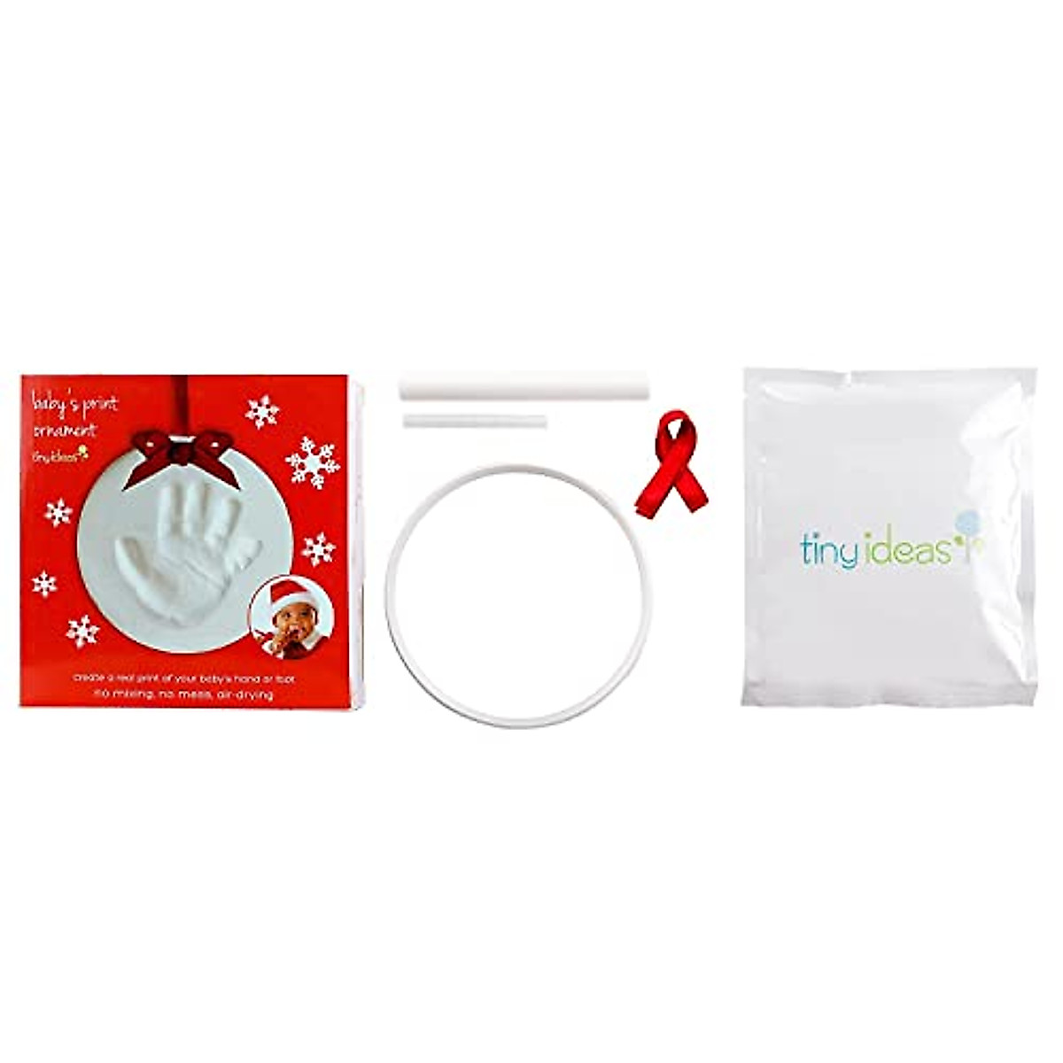 Tiny Ideas Baby's Handprint or Footprint Christmas Ornament, Easy No-Bake Keepsake Kit, Creative Holiday Gift for New and Expecting Parents, Clay