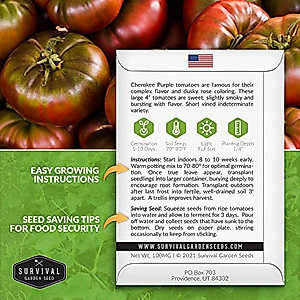 Survival Garden Seeds - Cherokee Purple Tomato Seed for Planting - Packet with Instructions to Plant and Grow Large Delicious Slicing Tomatoes in Your Home Vegetable Garden - Non-GMO Heirloom Variety