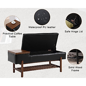 Shunzhi Modern Entryway Bench Upholstered Flip-Top Shoe Storage Bench Sherpa Ottoman Bench End of Bed Bench with Wood Frame/Shelf for Living Room/Bedroom/Hallway,46.5 Inches,PU,Black