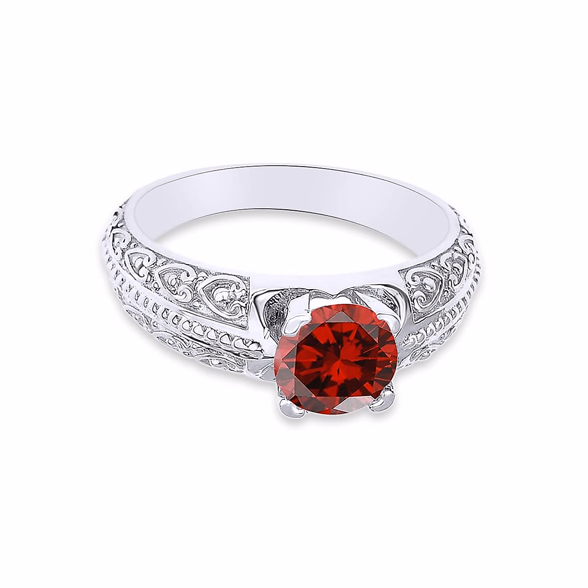 AFFY Round Shape Simulated Garnet In 14K White Gold Over 925 Sterling Silver Ring Size 13.5