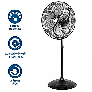 BILT HARD 3850 CFM 18" High Velocity Pedestal Oscillating Fan, 3-Speed Industrial Standing Fan with Aluminum Blades, Heavy Duty Metal Shop Fan for Commercial, Residential, and Garage, 2 Pack