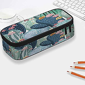 Yekiua Cacti Succulents Pencil Case Beautiful Pastel Vintage Flowers Big Capacity Pencil Pouch Office College School Makeup Bag For Teens Girls Adults Student Pink White Yellow