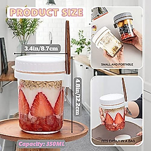 KISCVXE Overnight Oats Containers with Lids and Spoon,Overnight Oats Jars,10 Oz Cereal Dispenser,with Measurement Marks,Cereal, Milk, Vegetable Fruit Salad Storage Container 2PCS