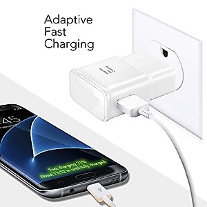 Wall Charger Kit Adaptive Fast Charge Compatible Samsung Galaxy S7 / S7 Edge / S6 / S6 Plus / A6 / J7 / J3 / Note5 4, USB 2.0 Charger Plug and Micro USB Cable (2 Pack)