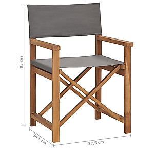 vidaXL Director's Chair, Made with Solid Teak Wood in Gray Finish, Foldable, Indoor, Outdoor, Lightweight Portable Balcony and Garden Furniture, Easy Assembly Required