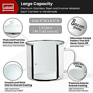 VITEVER 46OZ LARGE Bacon Grease Saver with Fine Mesh Strainer & Handle - Enamel Oil Keeper Container, Bacon Fat Dripping Can - Farmhouse Kitchen Gift & Decor Cooking Accessories - White, Style 3