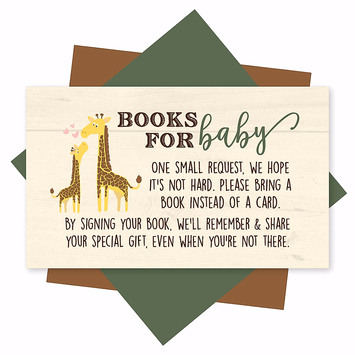 25 Books For Baby Shower Request Cards - Giraffe Baby Shower Invitation Inserts, Book Request Baby Shower Guest Book Alternative, Bring A Book Instead Of A Card, Baby Shower Book Request