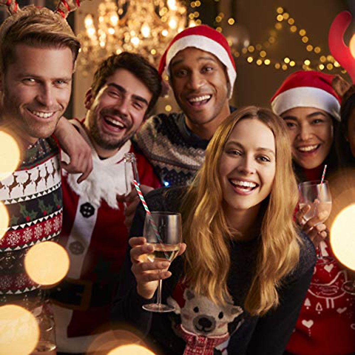 250 Pieces Christmas Paper Straws, 10 Patterns Disposable Mixed Stripe Holiday Paper Straws for Christmas Party Favors