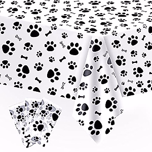 3 Pack Puppy Dog Pet Paw Print Plastic Tablecloth Table Cover,Large Paw Print and Bone Sign Plastic Disposable Rectangle Table Cover for Pet Dog Themed Birthday Party Decorations,54x108 inch