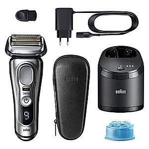 BRAUN Series 9 Pro 9467cc Wet & Dry Shaver with 5-in-1 SmartCare Center and Leather Travel case, Silver