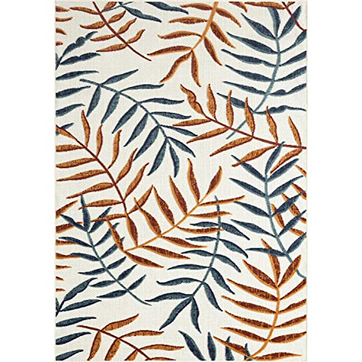 Abani Modern Cream, Red & Blue 5'3" x 7'6" (5x8) Leaf Print Area Rug Rugs - Non-Shedding Indoor/Outdoor Nature Design Bedroom Rug