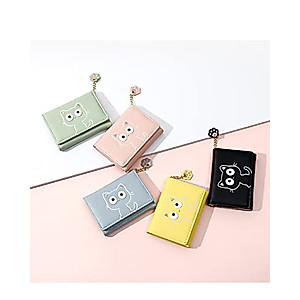 Sunwel Fashion Cute Little Cat Pattern Small Wallet Credit Card Holder Cash Pockets ID Window with Paw Pendant (GREEN, Tri-fold)