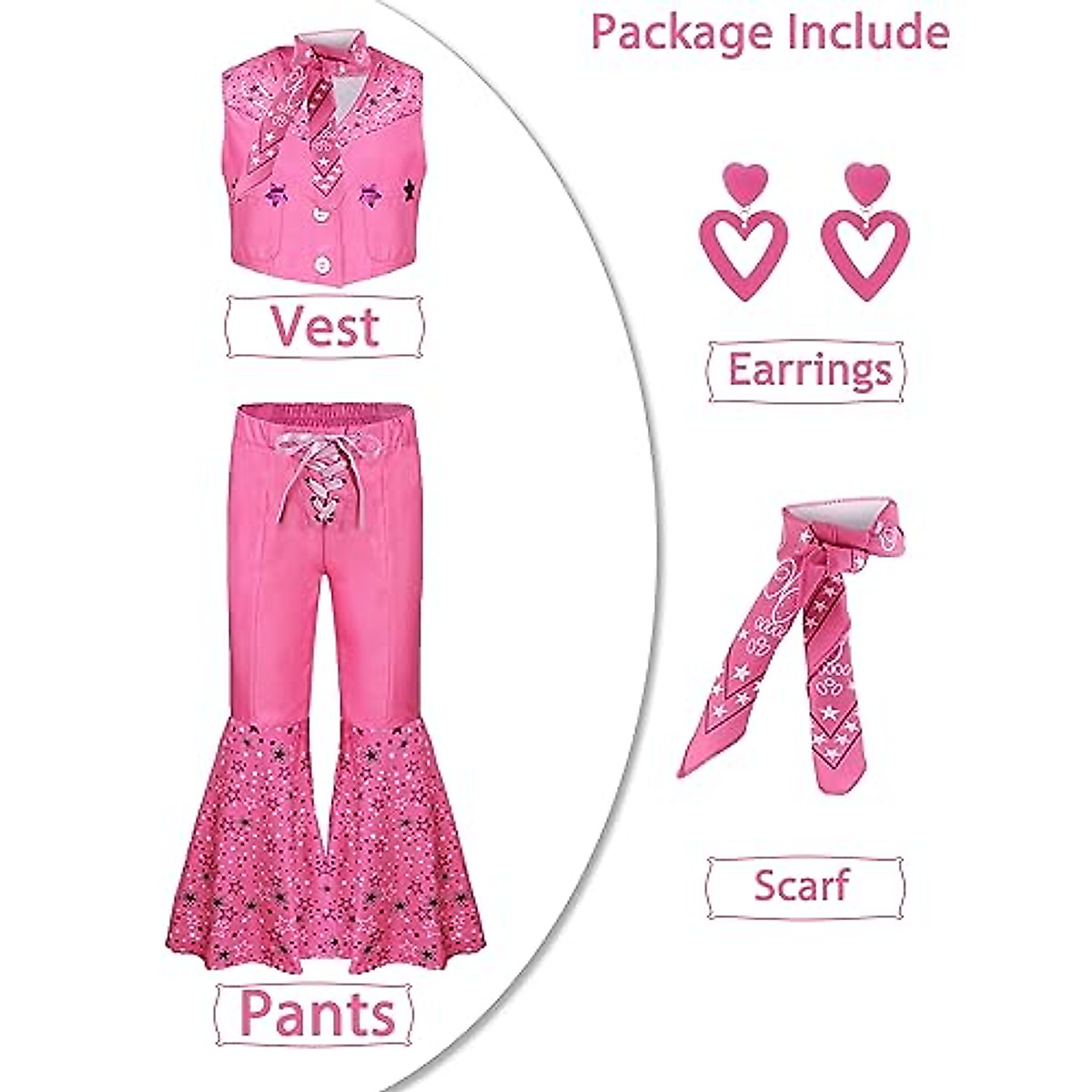 Girls Cowboy Costume Movie Pink 80s Cowgirl Kids Uniform Set with Scarf and Earrings ZF019S