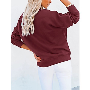 Orchidays Women's Mock turtleneck Long Sleeves Sweatshirts Casual Basic Lightweight Top Loose Fit Rib Pocketed Pullover (Wine Red, Large)