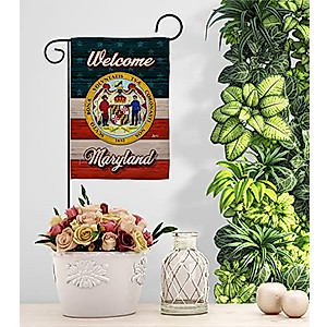 Welcome Maryland Garden Flag - Set Wood Dowel Americana States USA American Territories Republic Country Particular Area - House Decoration Banner Small Yard Gift Double-Sided Made in 13 X 18.5