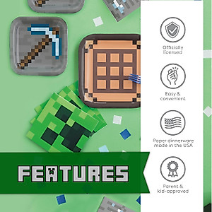 Minecraft Party Supplies, Minecraft Birthday Party Supplies for Boys or Girls - Serves 16 Guests - With Table Cover, Plates and More