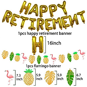 Beach Theme Happy Retirement Party Decorations Supplies, Gold Happy Retirement Banner and Coconut Tree Balloon Flamingo Latex Balloon Beach Theme Retirement Party Supplies Retirement Gift Ideas