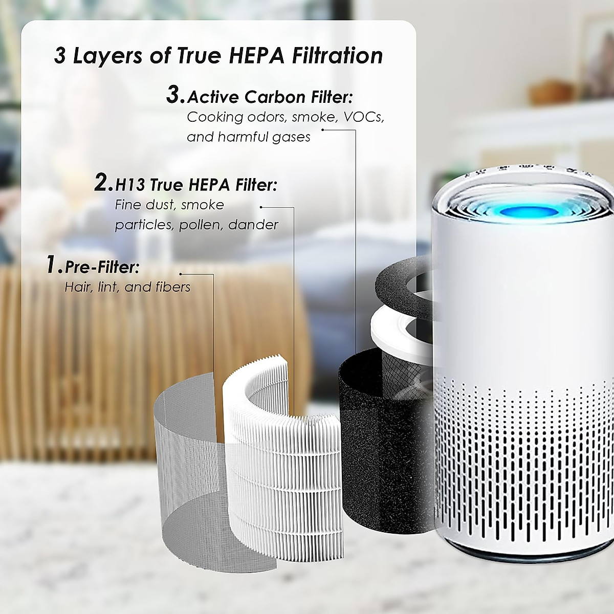 Flintar VK-6067B H13 True HEPA Replacement Filters, Compatible with Vremi and HOKEKI VK-6067B Air Purifier, 3-in-1 H13 Grade True HEPA and Activated Carbon Filter Set (2 - Set)