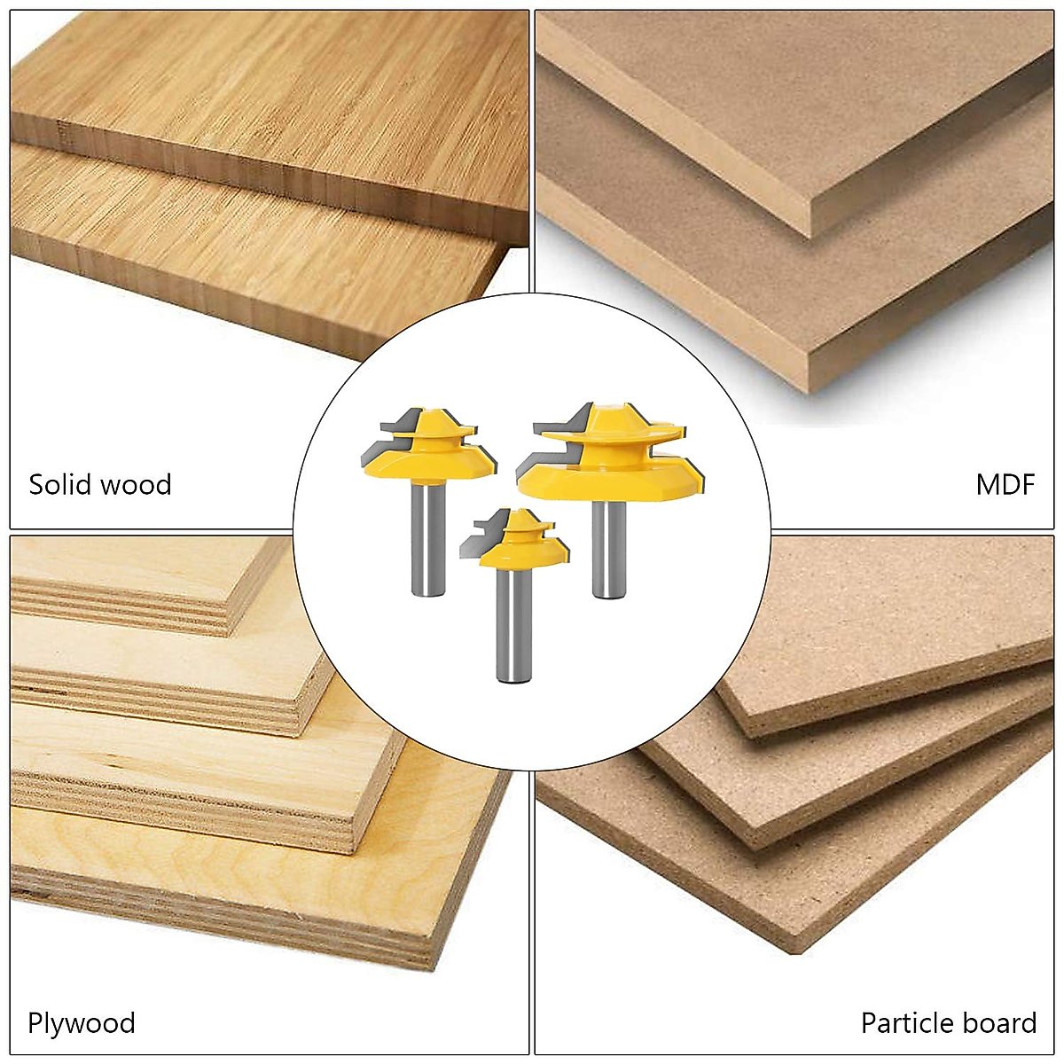 Ozmatip 45 Degree Lock Miter Router Bit 3-Piece Set, for 31/64", 3/4"，1"，Cutting Height, 1/2 Inch Shank.Woodworking Tools Joint Router Bits