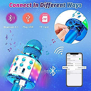 Icnice Wireless Bluetooth Karaoke Microphone 2 Pack, 5-in-1 Portable Handheld Karaoke Mic Speaker with Flashing Light for Singing Compatible with TV/Phone/PC Karaoke Machine (Pink and Blue)