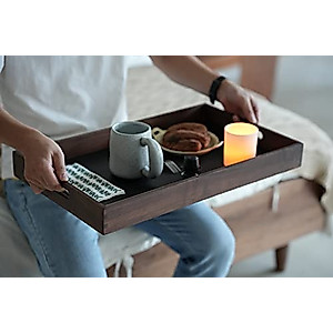 CRAZYWOOD 22x13 Inches Walnut with Carry Handle Black Ottoman Tray Serve Tea Coffee or Breakfast in Bed Classic Wooden Decorative Serving Tray