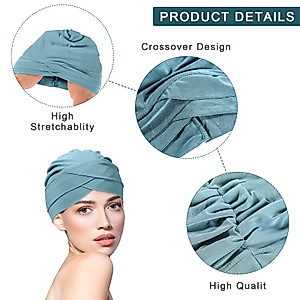 Coume 6 Pcs Slouchy Turban Hats Cancer Headwear Cancer Sleep Cap Lightweight Stretchy Turban Head Wrap Head Covering, 6 Color (Vivid Color)