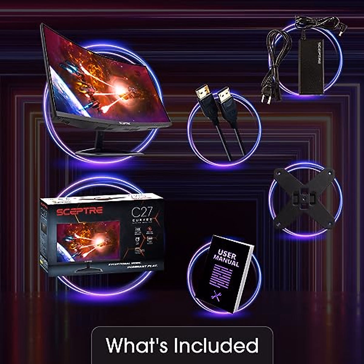 Sceptre 27-inch Curved Gaming Monitor up to 240Hz DisplayPort HDMI 1ms 99% sRGB Build-in Speakers, R1500 Machine Black 2023 (C275B-FWT240)