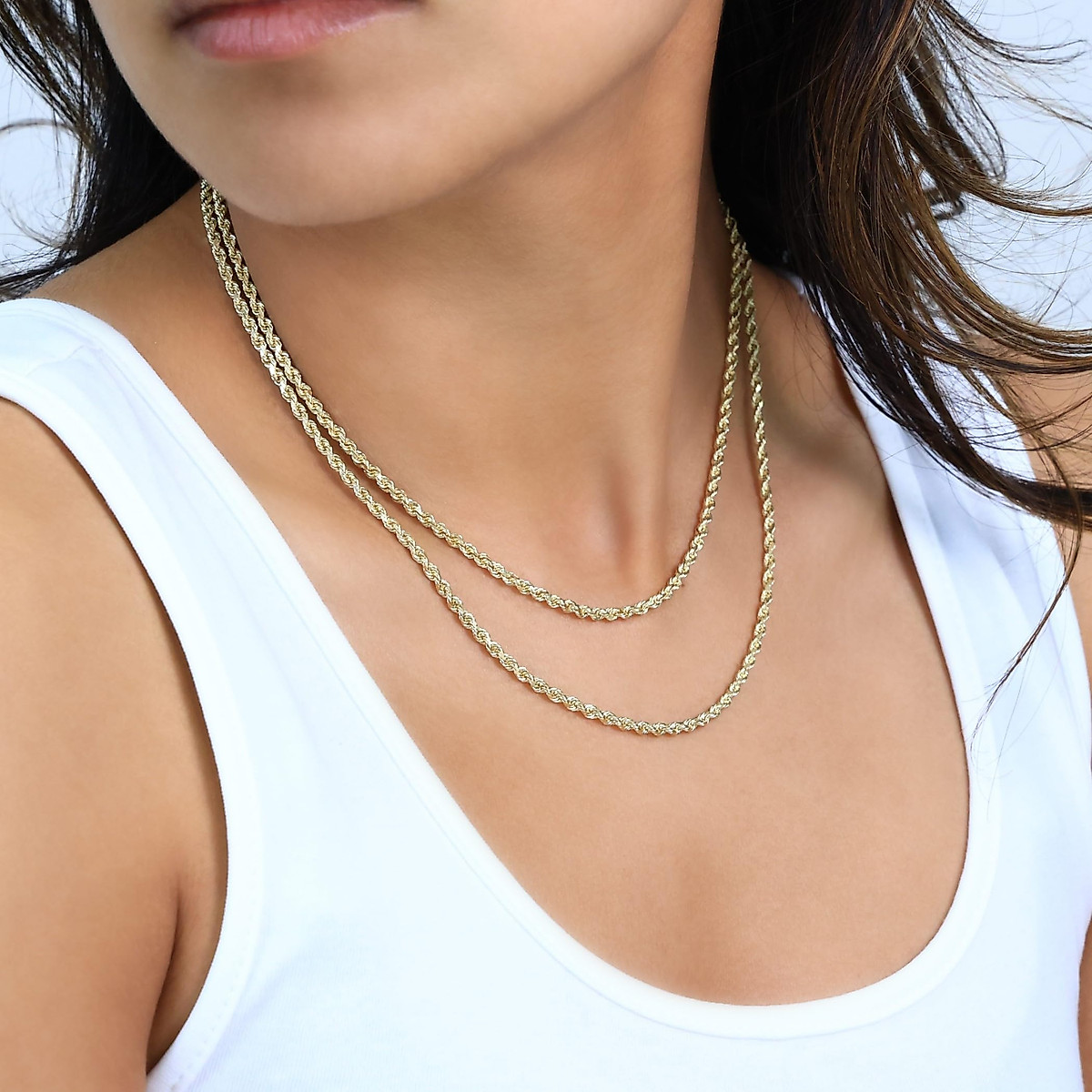 Nuragold 14k Yellow Gold 3mm Solid Rope Chain Diamond Cut Link Pendant Necklace, Mens Womens Jewelry 16" 18" 20" 22" 24" 26" 28" 30"