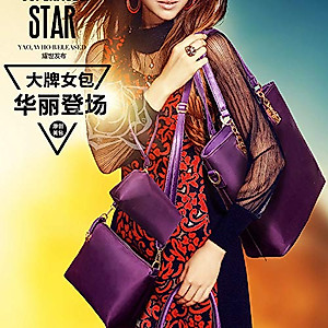 KOOIJNKO 6Pcs Handbag Set Purse Kit Nylon Top Handle Bag Crossbody Shoulder Tote Satchels Clutch Bag, Purple